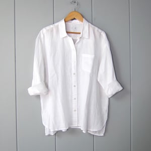 Oversized White Linen Button Shirt 00s Long Sleeve Women's Linen Collared Top White Linen Button ...