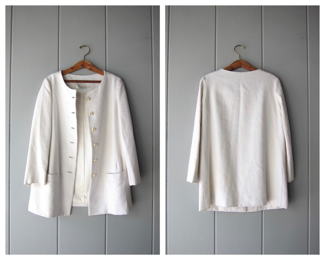 70s White B.H Wragge Jacket Vintage Button up Mod Spring Coat Light ...