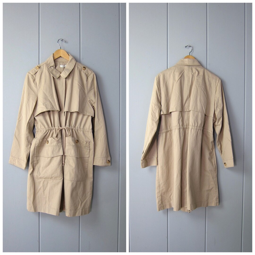 Modern Cotton Trench Coat Preppy Button up Fall Jacket Vintage Long Spy ...
