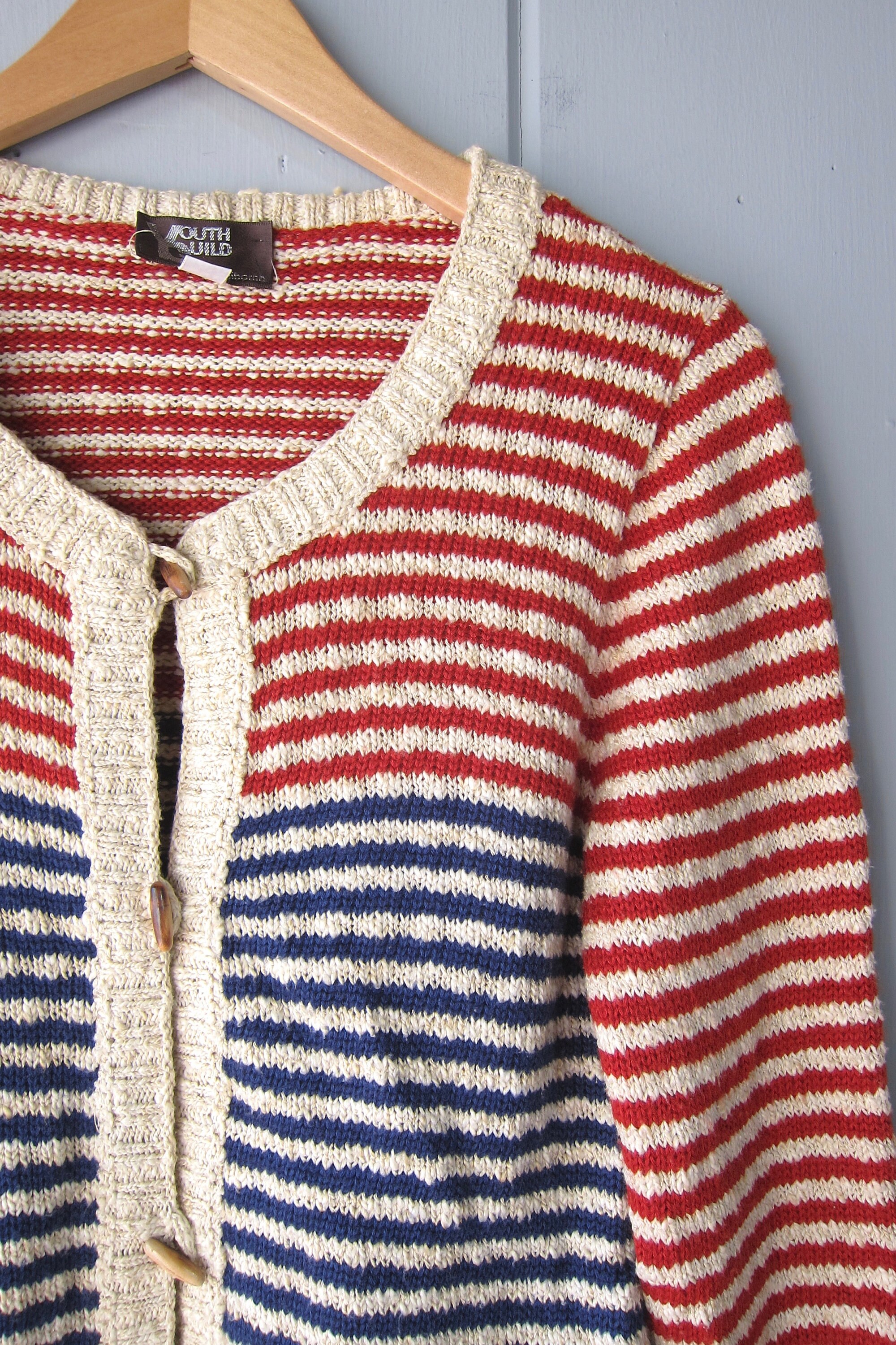 70s Striped Knit Cardigan: Vintage Wooden Toggle Sweater - Etsy