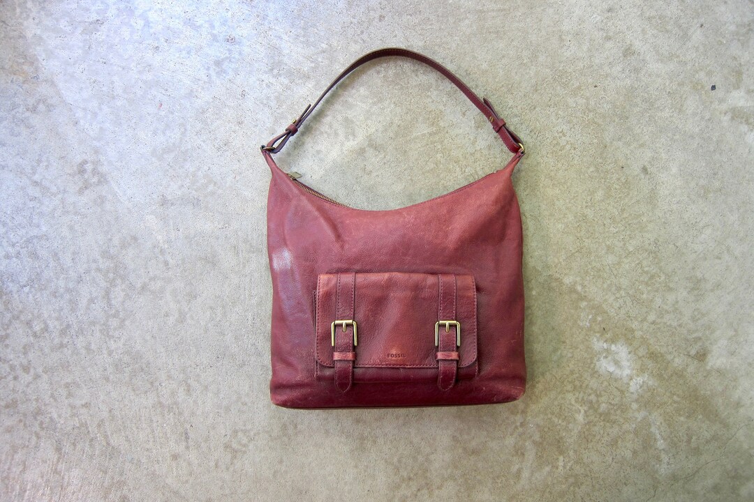 90s Fossil Tote Bag Large Leather Shoulder Bag Vintage Oxblood Red Hobo Purse - Etsy