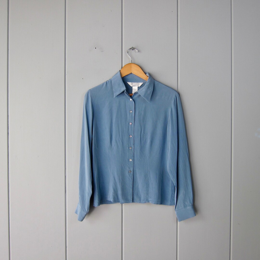 Light Blue Silk Blouse Vintage Modern Blue Button up Silk Blouse - Etsy