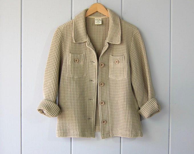 Vintage Waffle Knit Jacket | 90s Textured Button up Cardigan | Oatmeal ...