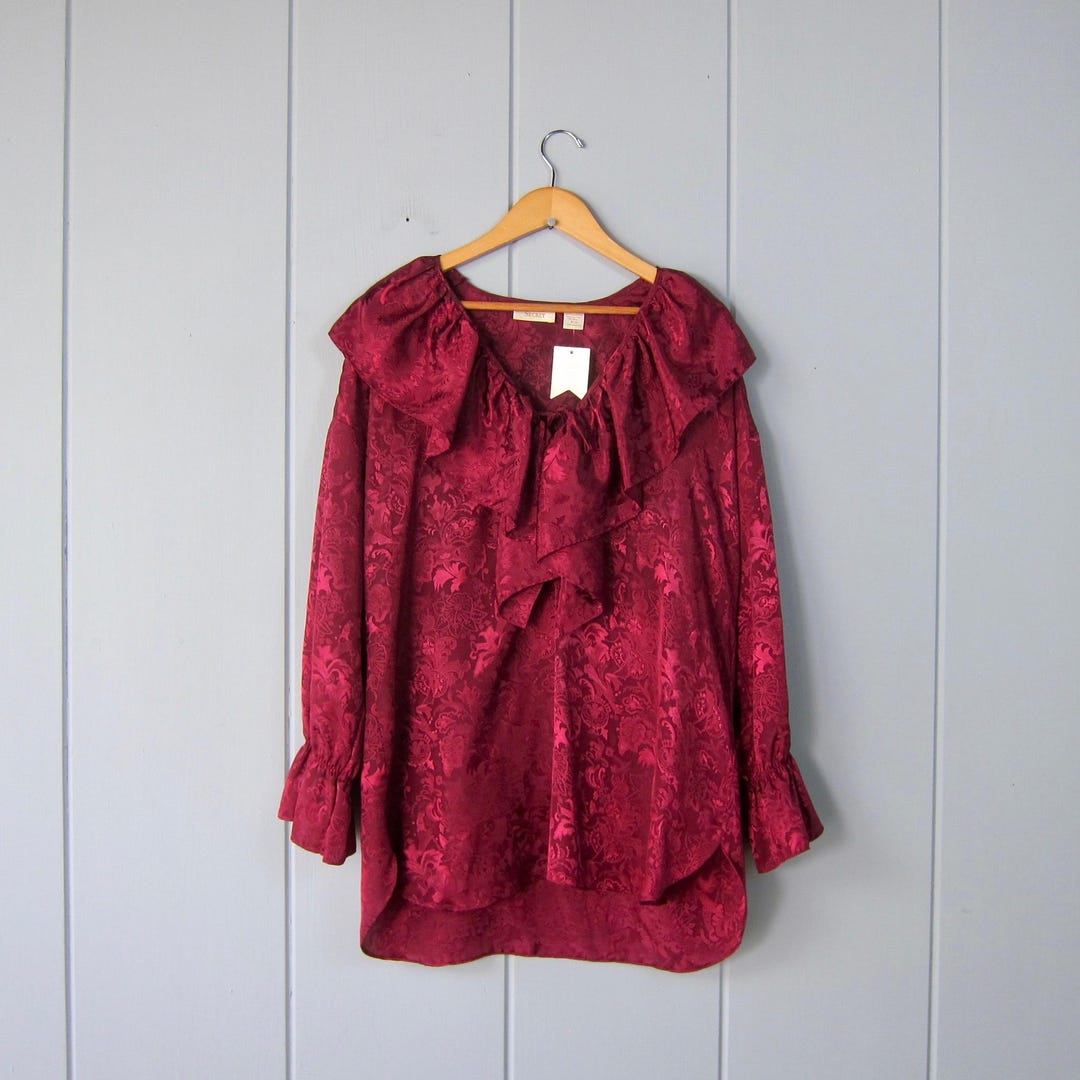 Victoria's Secret Cranberry Ruffled Blouse Embossed Slip Top With ...