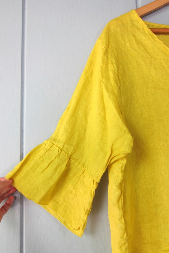 Oversized Yellow Linen Blouse: Ruffled Trim, Women's … - Gem