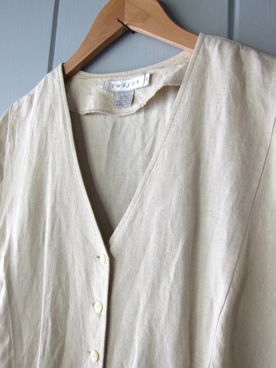 Long Natural Linen Dress | Modern 90s Button Up TWEED… - Gem