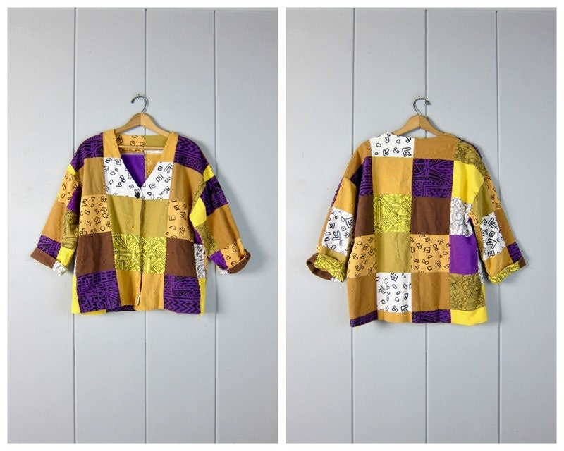 Vintage Patchwork Jacket Colorful Printed Tribal Boho Hippie - Etsy