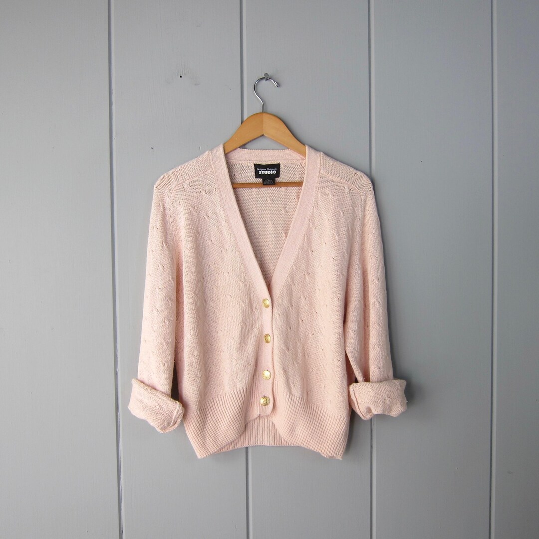 80s Light Pink Button up Cardigan Sweater Vintage Slouchy Preppy Spring ...
