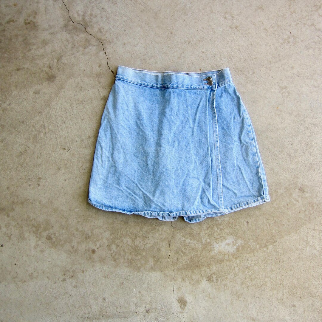 Vintage 90s Denim Skort – Y2K Culotte Skirt Shorts – High Waist Jean ...