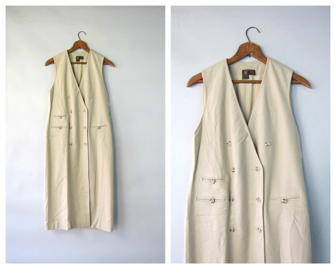 80s Double Breasted Wool Vest Dress Vintage Sleeveless Anne Klein Wool ...