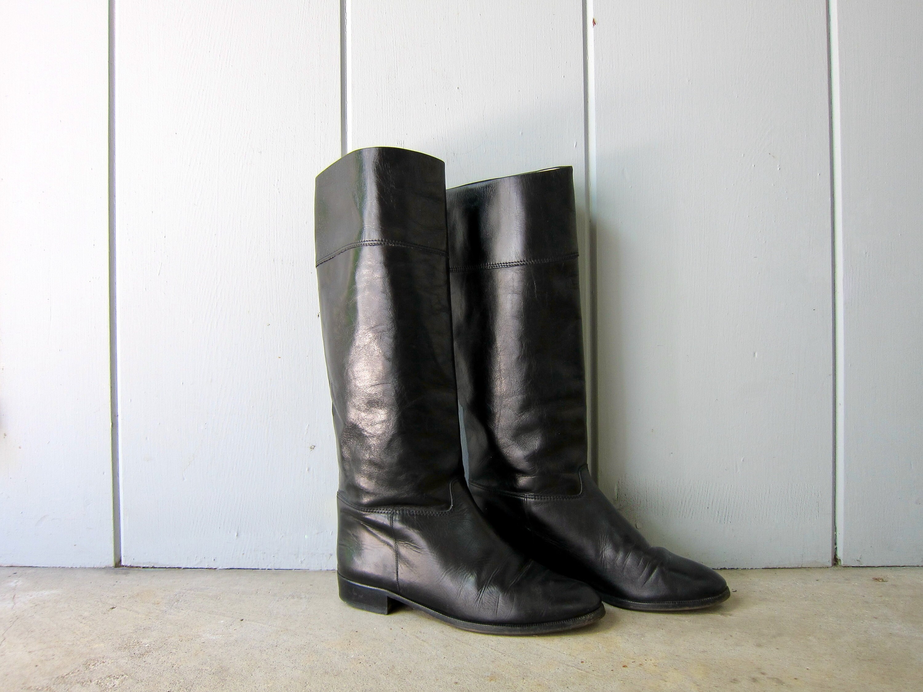 80s Tall Black Leather Boots Vintage Manfield Riding Pull Up | Etsy