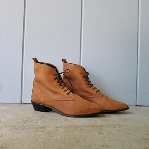 80s Brown Oiled Leather Lace up Booties Vintage Tall Ankle Boots ...