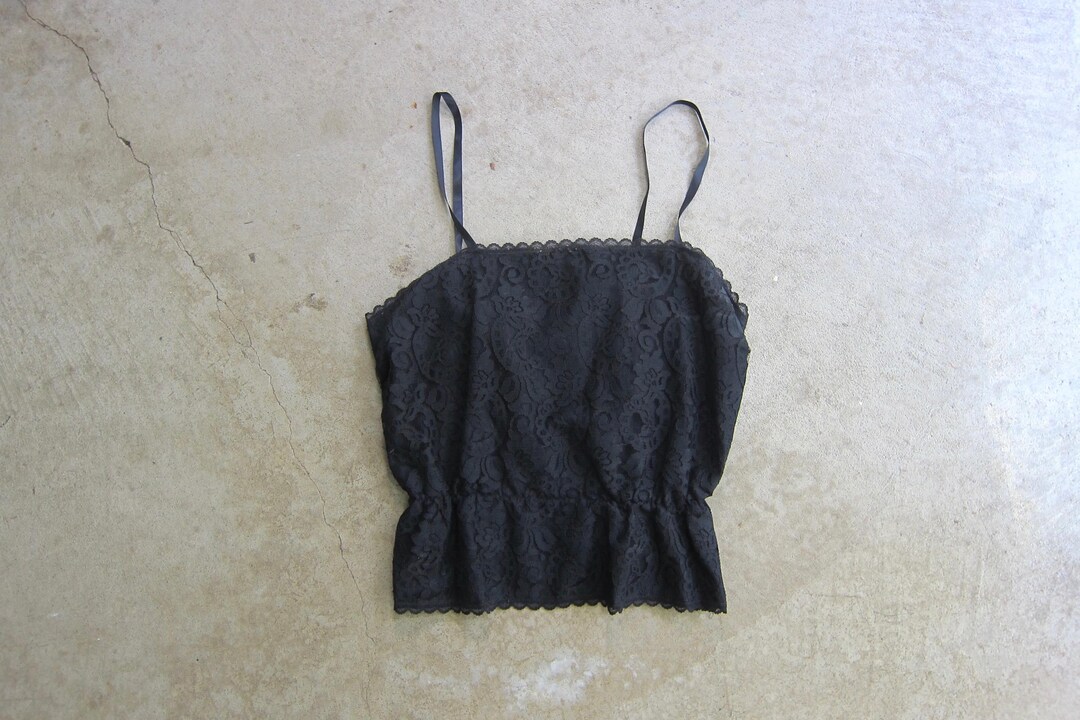 80s Black Lace Slip Top - Etsy