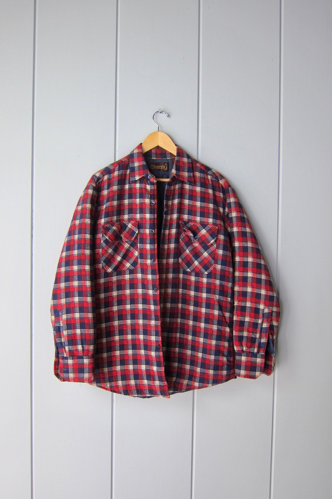 80s Quilted Flannel Jacket Grizzly Hunting Flannel Shirt Plaid Thick ...