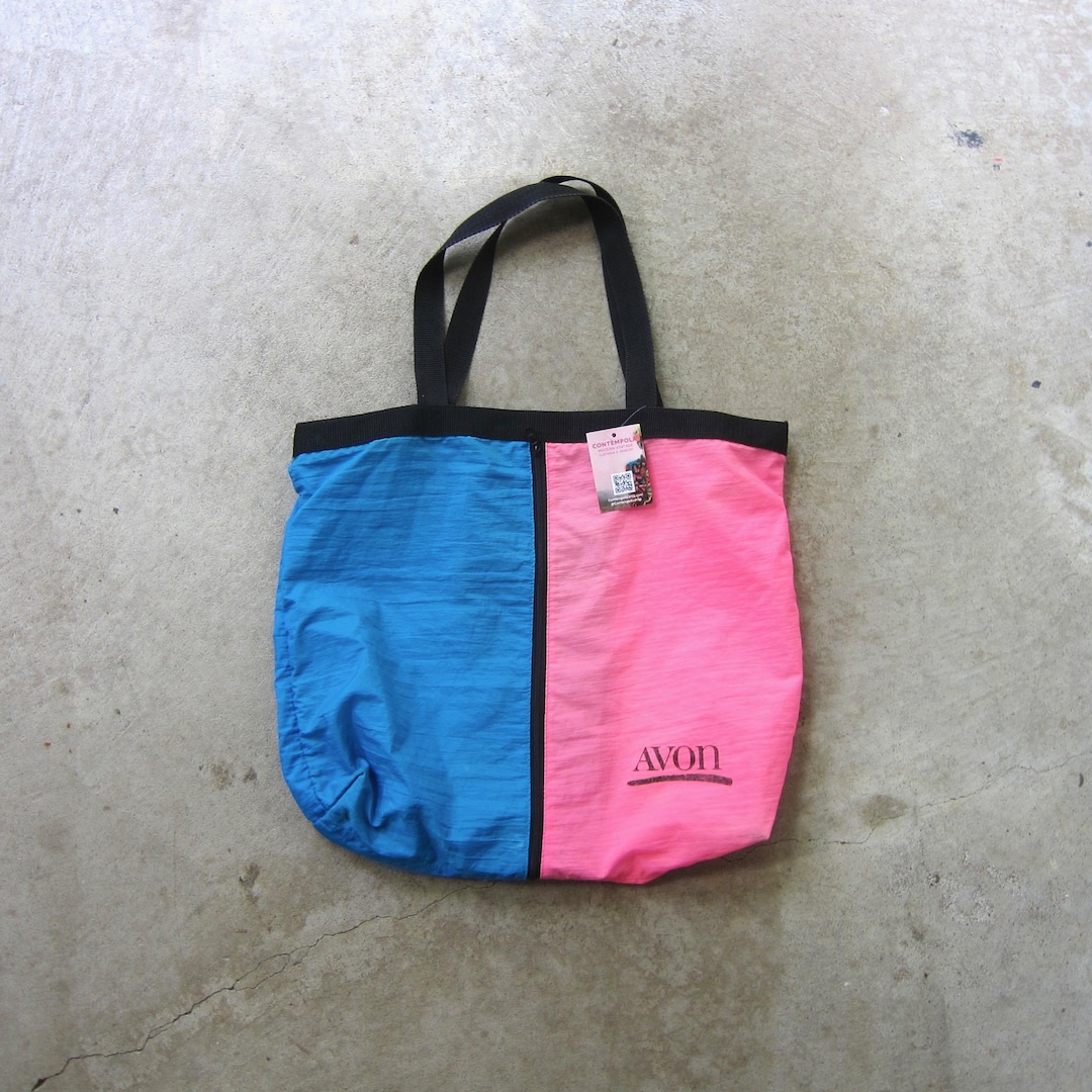 80s Large Neon Pink Blue Tote | Vintage Weekender Bag | Avon Nylon ...