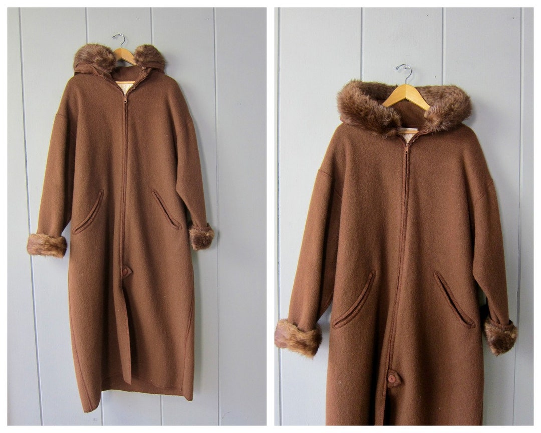 90s Long Brown Wool Duster Coat Linda Lundstrom La Parka Fur - Etsy