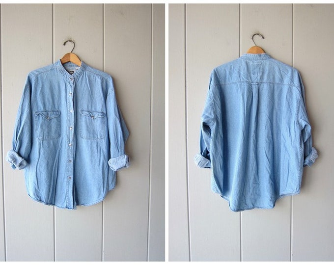 Oversized 80s Jean Shirt Button up Denim Top Vintage - Etsy