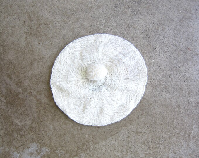 80s Cream White Knit Beret | Vintage Fall Sping in Paris Hat | Preppy ...