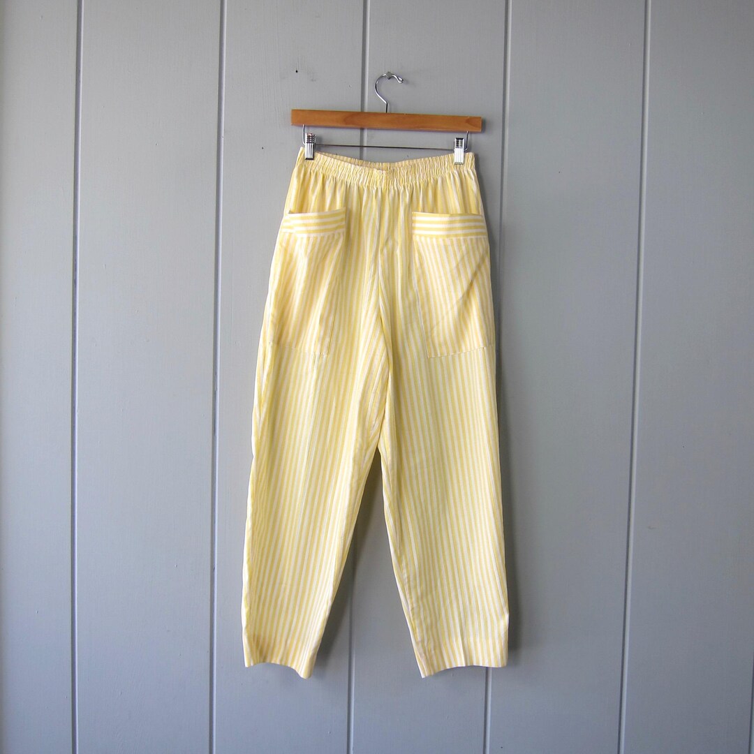 80s Yellow Striped Capri Pants - Etsy
