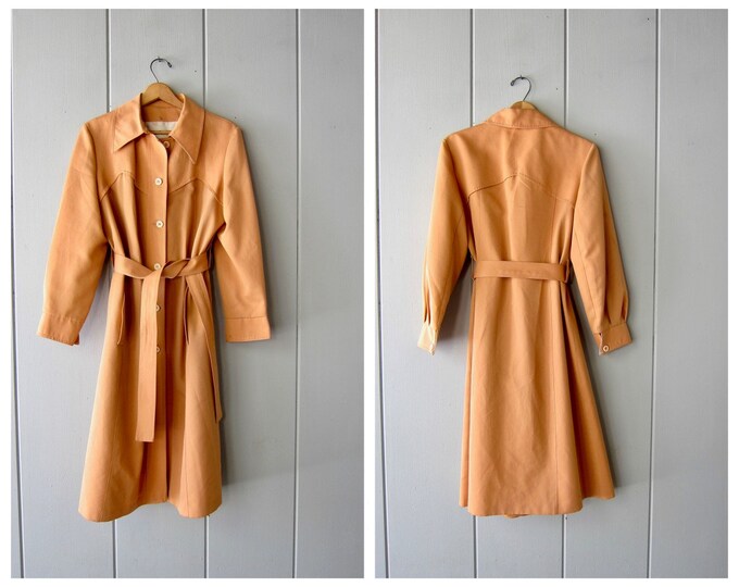 80s Tan Peach Trench Coat | Preppy Button up Spring Trench | Vintage ...