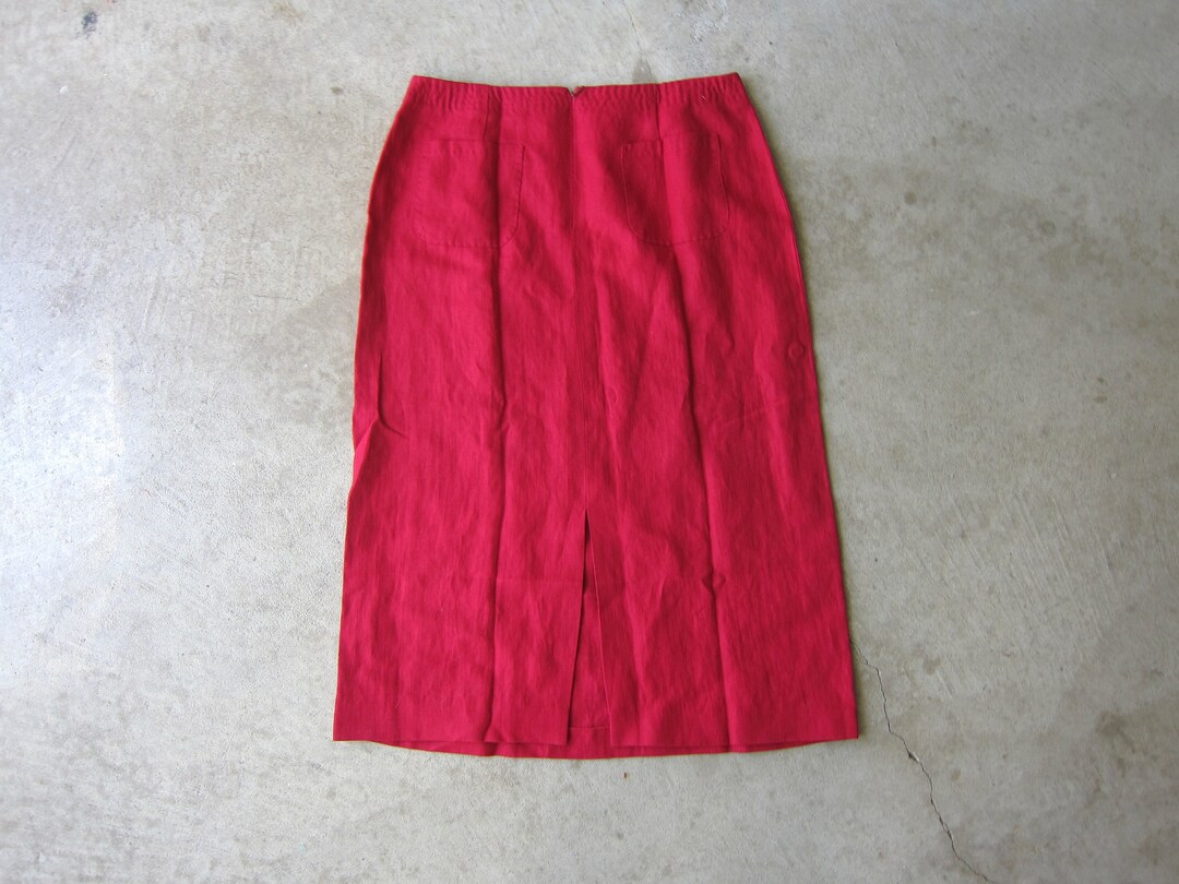 Max Mara Flax Linen Skirt | 90s Cherry Red Aline Skirt | Modern Italian ...