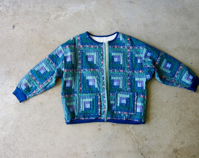 80s Handmade Quilted Jacket | Colorful Bohemian Quilt Coat | Vintage ...