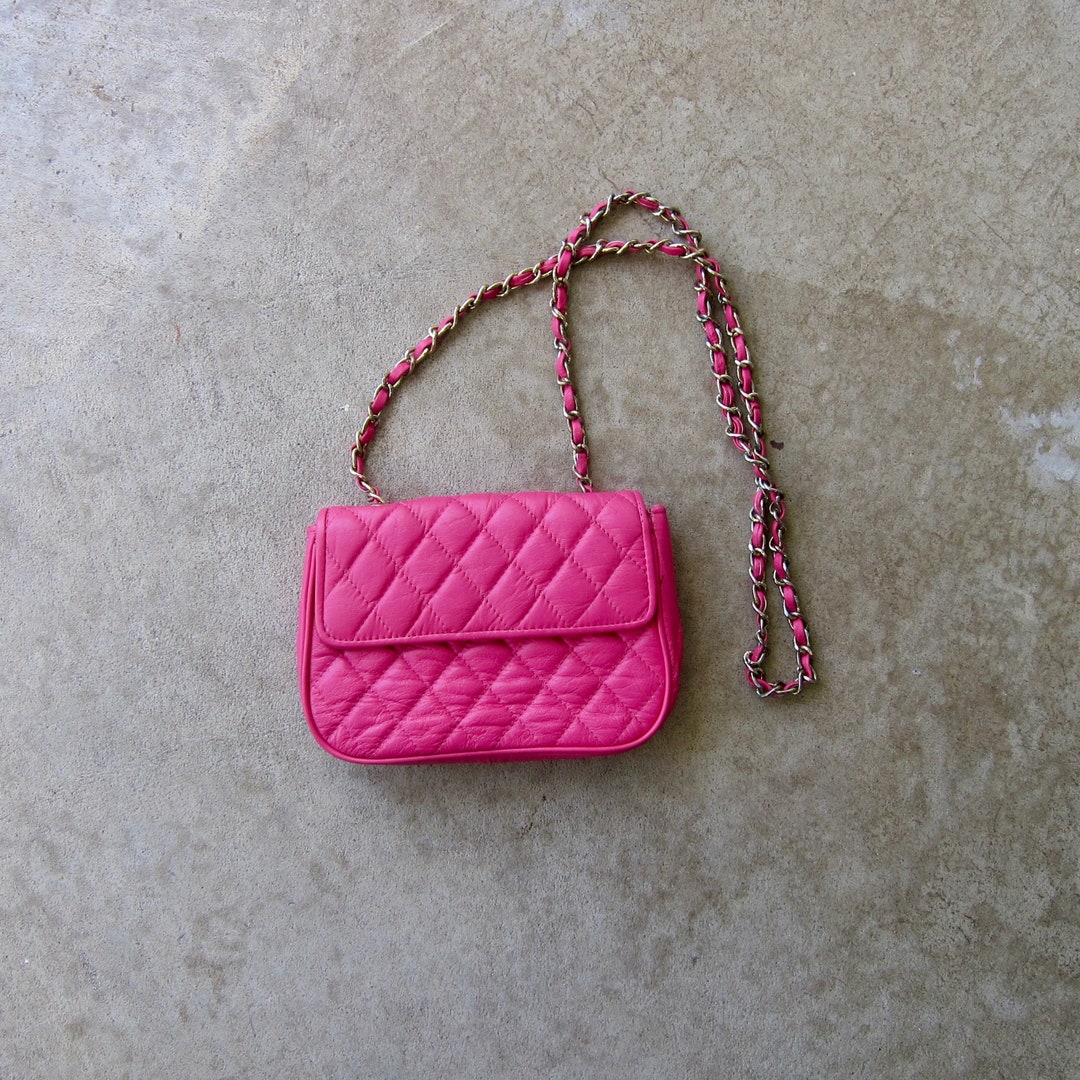 Vintage 80s Gold Chain Purse | Quilted Pink Faux Leather Shoulder Bag ...