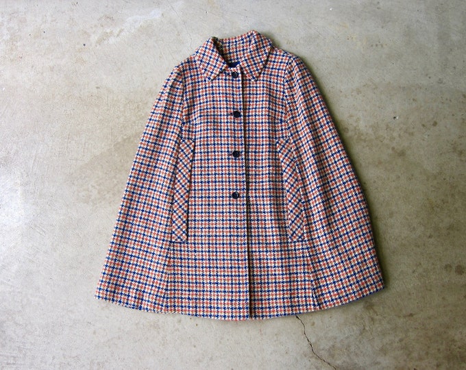 60s PENDLETON Wool Cape Poncho | Mod Red Blue White Houndstooth Cape ...