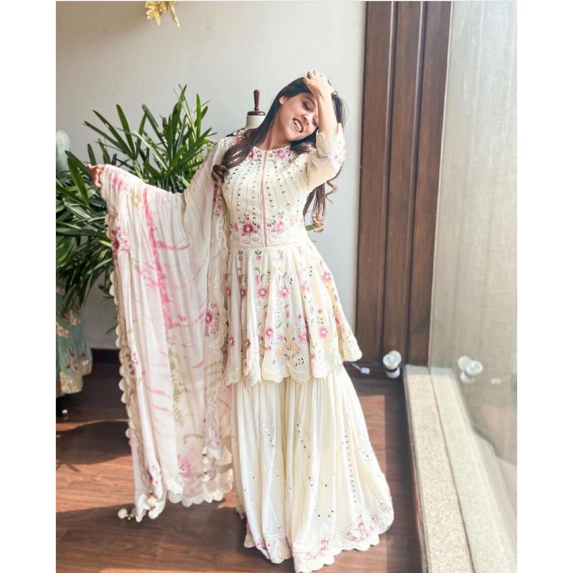 White Floral Pakistani Sharara Suit Readymade Stitched | Etsy