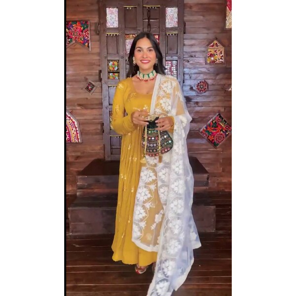 Yellow Anarkali Suit - Etsy