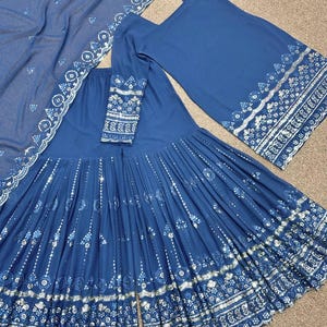 Blue Sharara Suit for Women With Embroidery Work ,indian Wedding ...