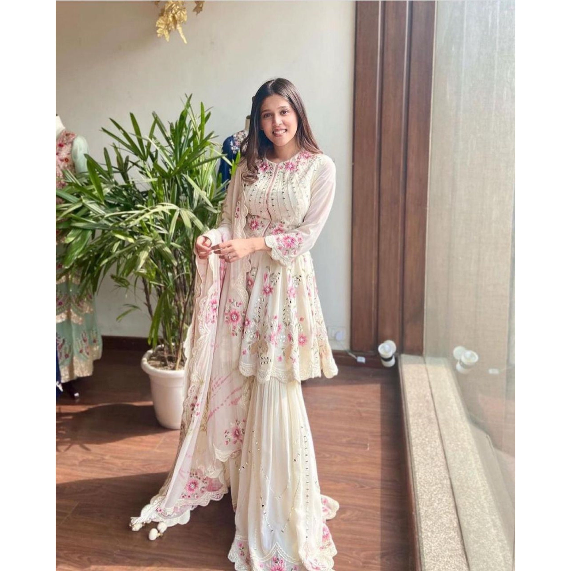 White Floral Pakistani Sharara Suit Readymade Stitched | Etsy