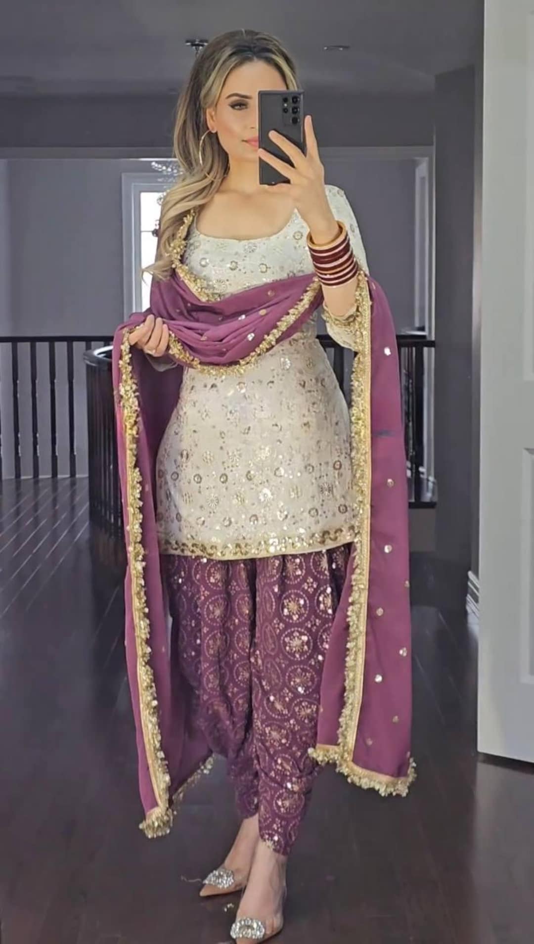 Purple & White Dhoti Suit With Beautiful Embroidery, Indian Wedding ...