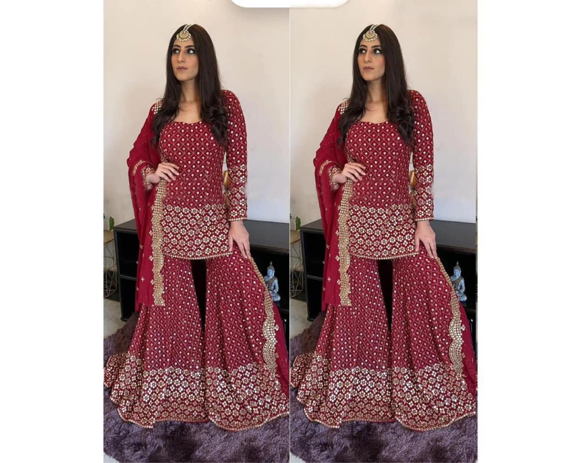 Maroon Stitched Sharara Suit Readymade Salwar Kameez Indian | Etsy