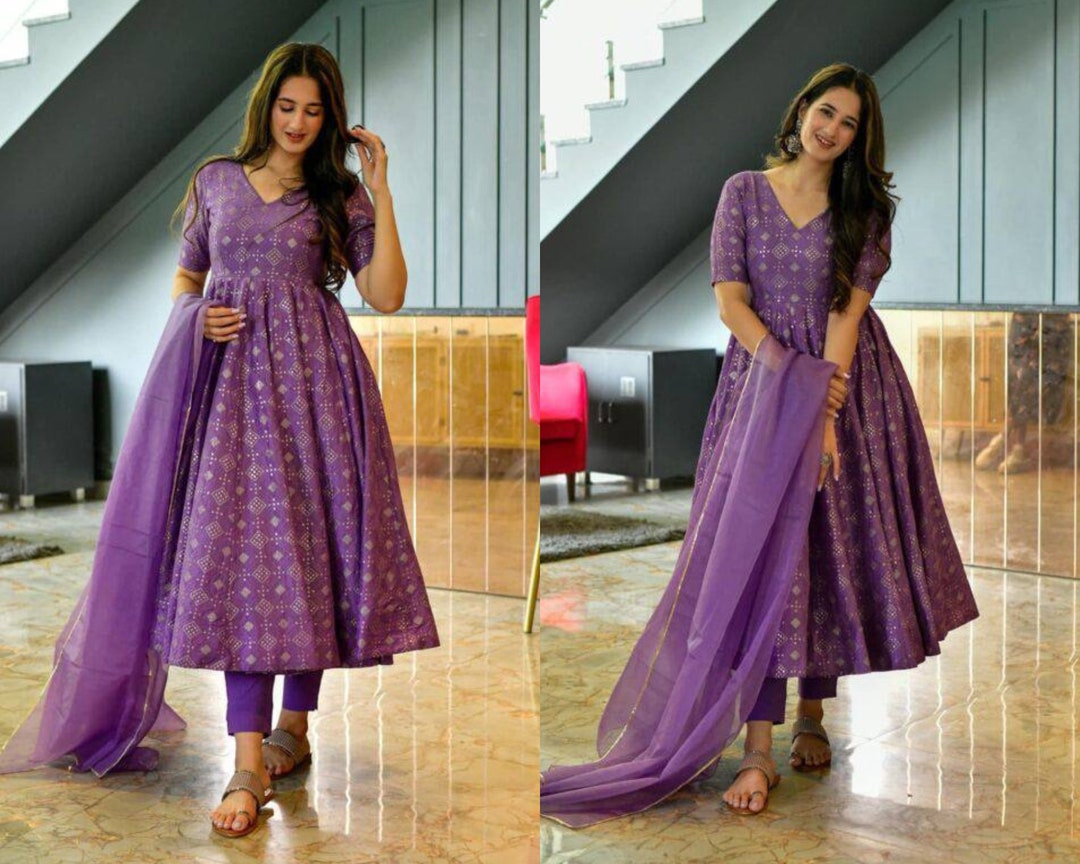 Purple Salwar Kameez With Sequins Embroidery Work, Trendy Indian ...