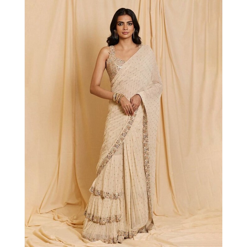 Designer Ruffles Indian Sarees for Wedding Mehendi Sangeet - Etsy