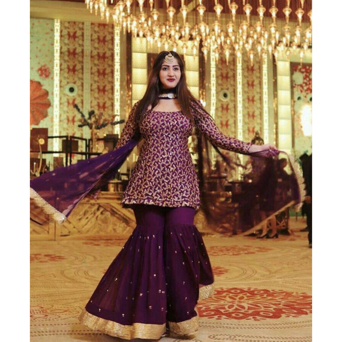 Maroon Sharara Suit With Embroidered Sequins Work Indian | Etsy