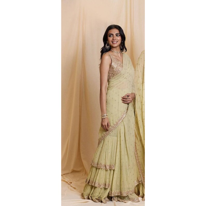 Designer Ruffles Indian Sarees for Wedding Mehendi Sangeet - Etsy