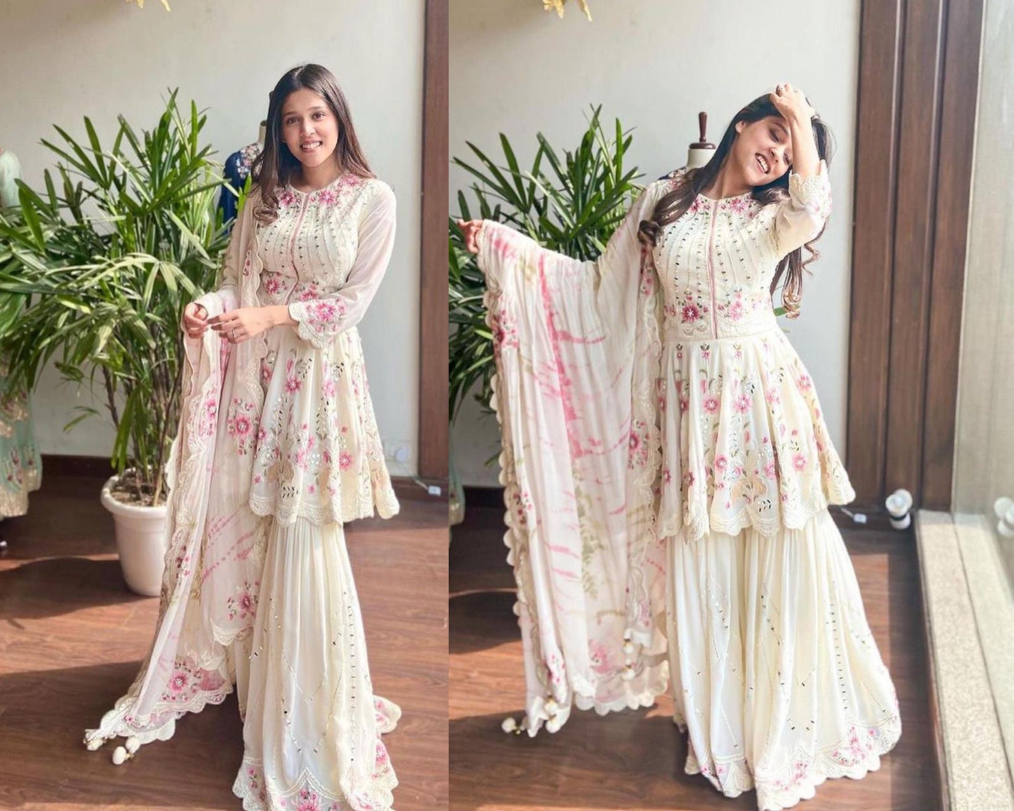 White Floral Pakistani Sharara Suit Readymade Stitched | Etsy