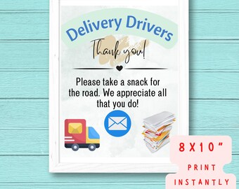 Printable Delivery Driver Snack Sign, Mail Carrier, Package Delivery ...