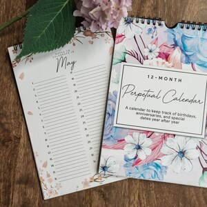 Perpetual Floral Wall Calendar for Birthdays & Anniversaries -12 Months ...
