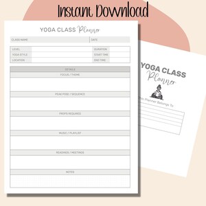 Printable Yoga Class Planner Journal Log includes 6x9 & 8.5x11 Instant Download, Worksheet ...