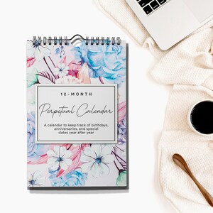 Perpetual Floral Wall Calendar for Birthdays & Anniversaries -12 Months ...