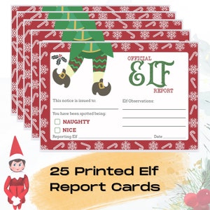 Official Elf Report Cards, SET OF 25 PRINTED, 4x6 Elf Behavior ...