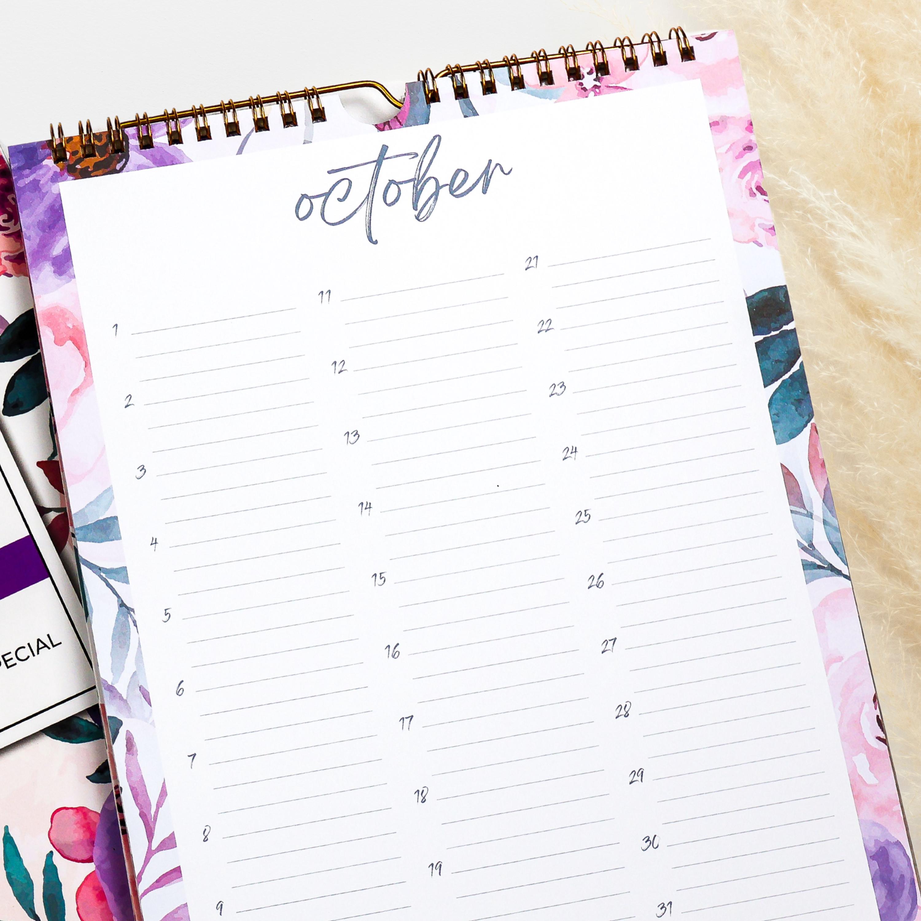 XL- Large Perpetual Floral Wall Calendar for Birthdays and ...