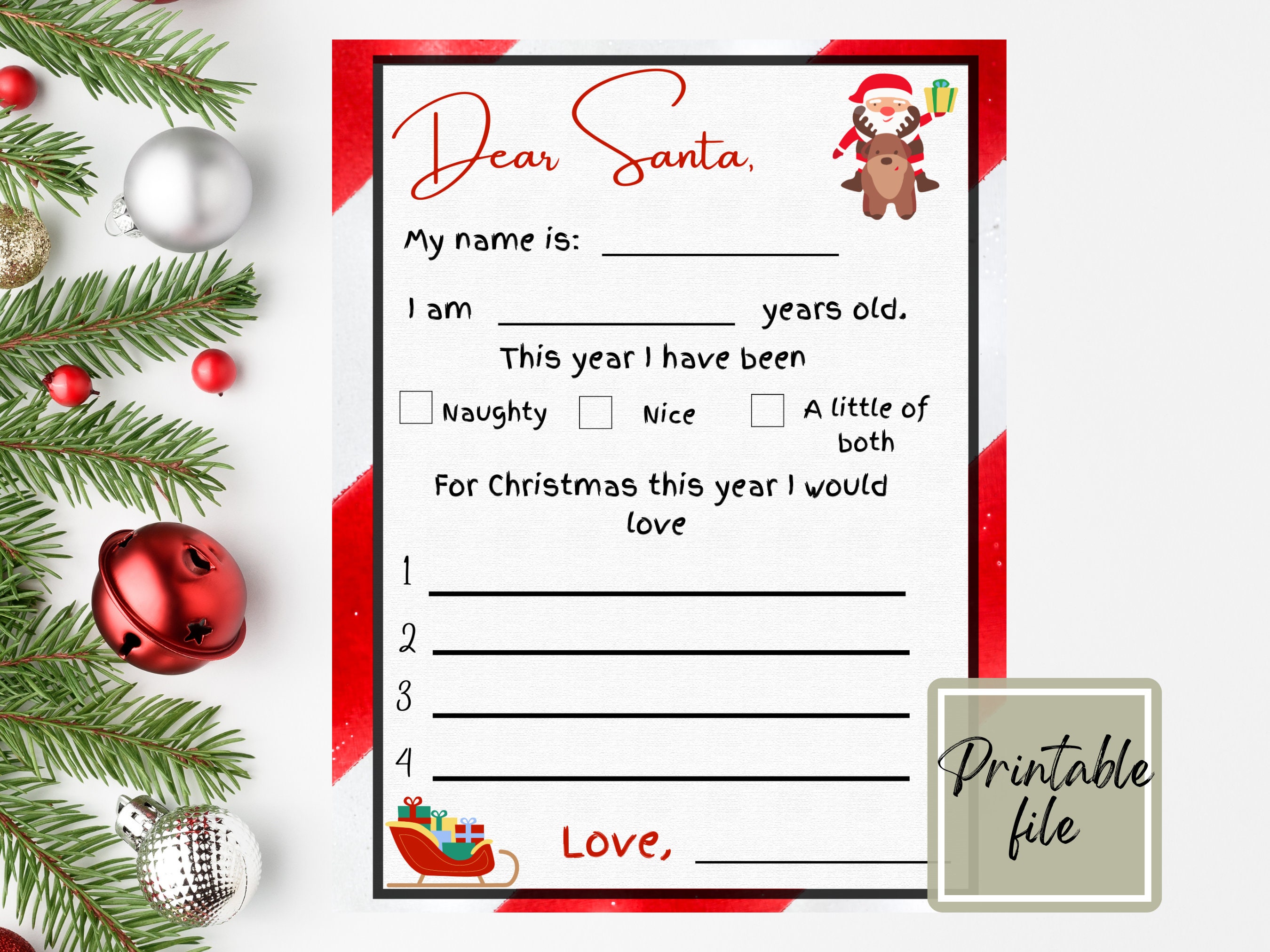 Letter to Santa Printable Kids Letter to Santa Santa Letter - Etsy