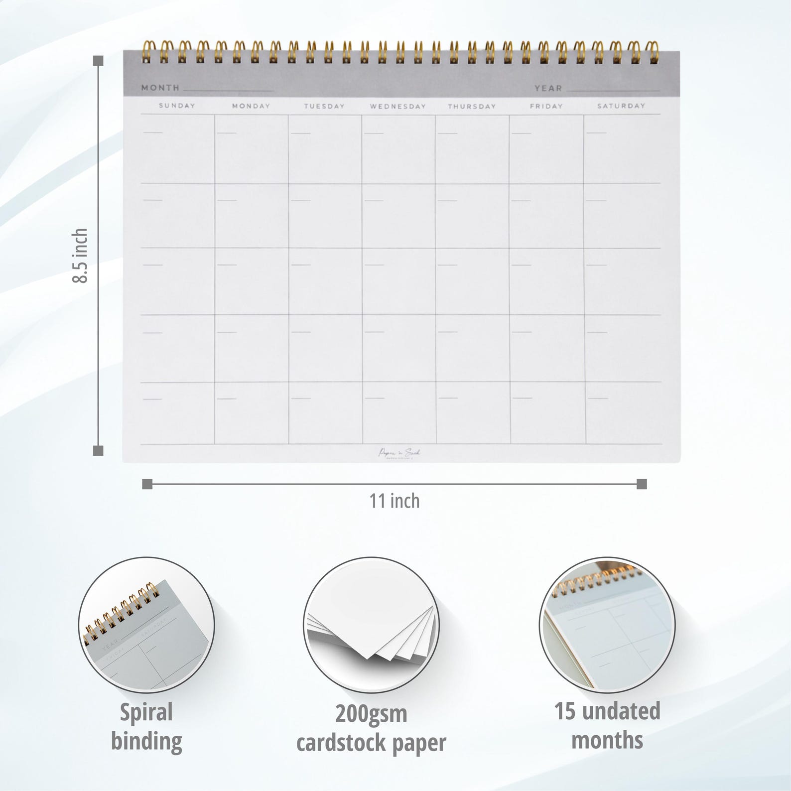 Undated Monthly Planner, 15 Blank Months, Minimalistic Calendar, To-do ...