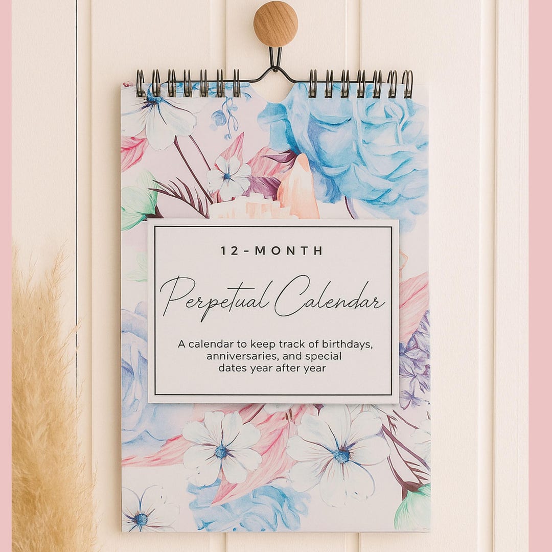 Perpetual Floral Wall Calendar for Birthdays & Anniversaries -12 Months ...