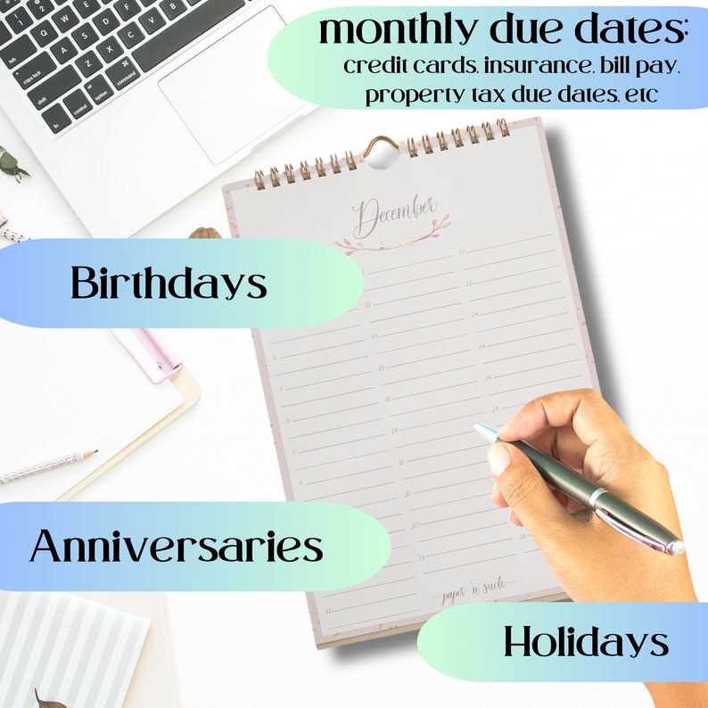 Perpetual Floral Wall Calendar for Birthdays & Anniversaries -12 Months ...