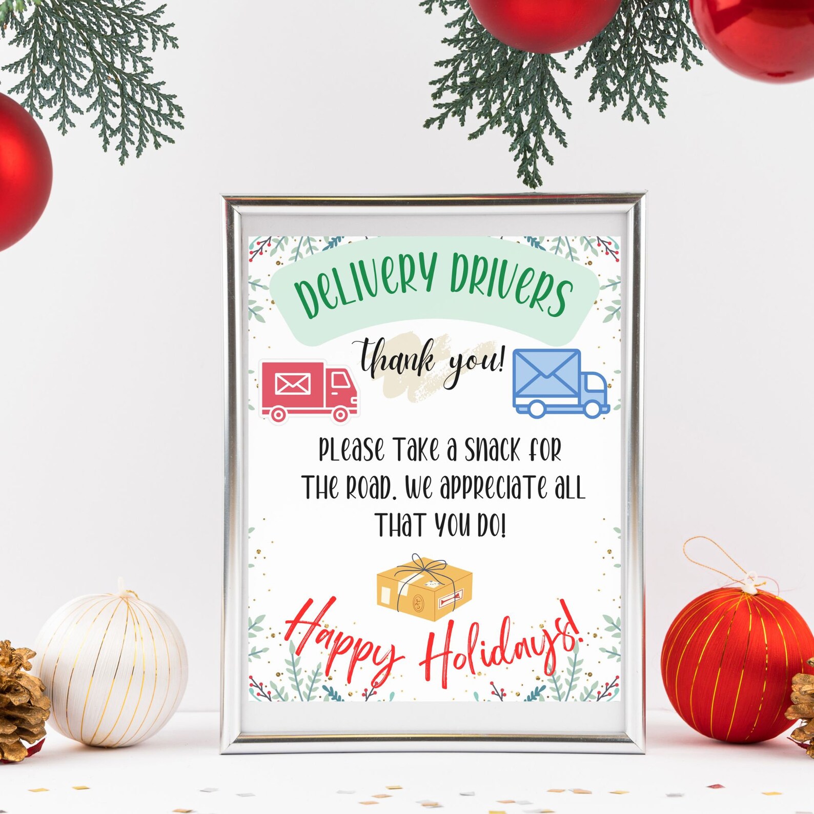 Printable Delivery Driver Snack Sign, Christmas, Holiday Mail Carrier ...